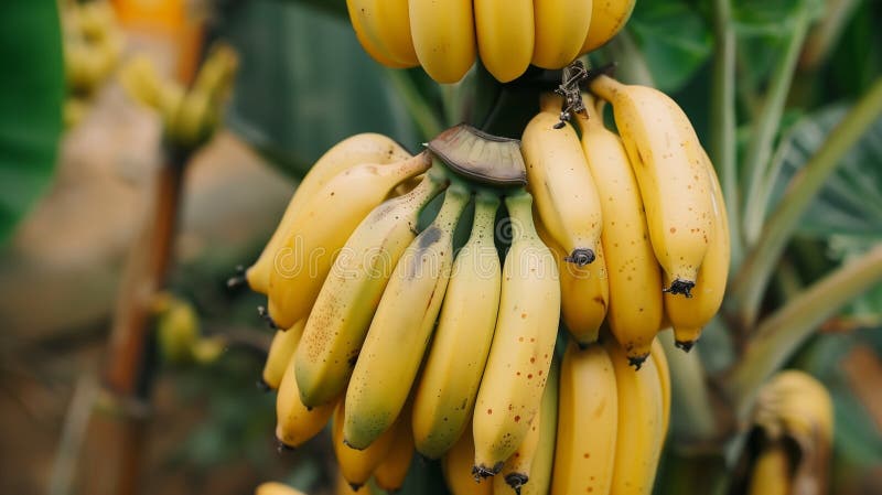 Cluster of Ripe Yellow Bananas on Tree Stock Illustration ...