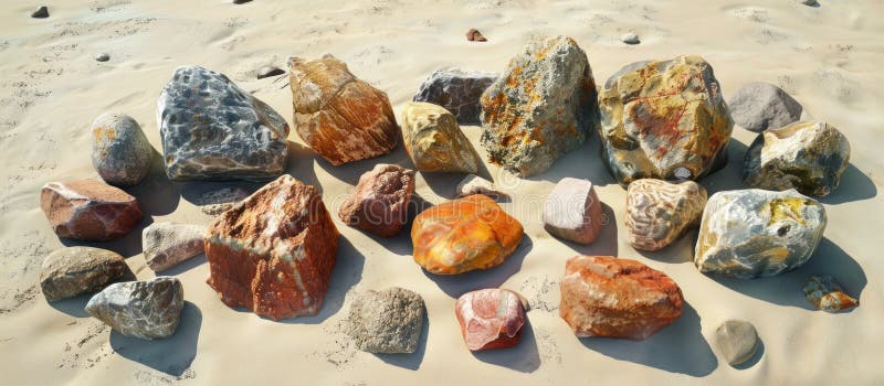 Group of Rocks on Sandy Beach Stock Image - Image of rocks, seaside ...