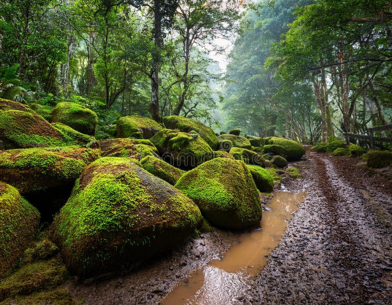 A Cluster of Rugged Rocks Covered in Moss Stock Illustration ...