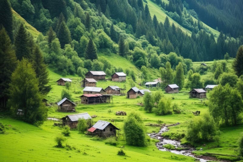 Cluster of Rustic Huts in Mountain Forest Stock Photo - Image of ... Cluster of Rustic Huts in Mountain Forest Stock Photo - Image of ...