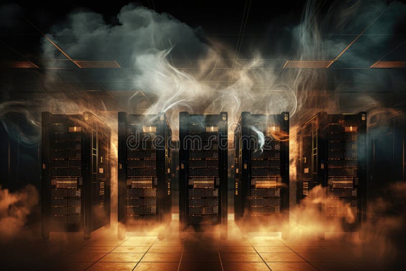 A Cluster of Servers Releasing Smoke, Indicating a Significant Network ...