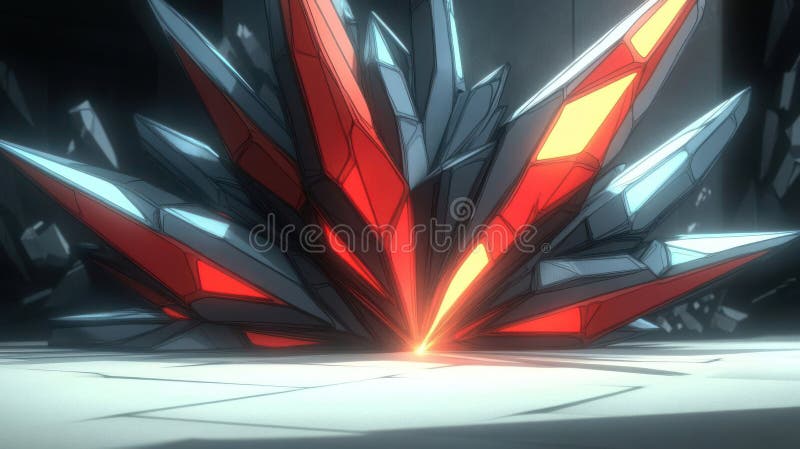 A Cluster of Sharp, Angular Crystals with Red and Black Hues, Emanating ...