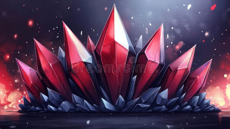A Cluster of Sharp, Red Crystals Emerging from a Dark Surface ...