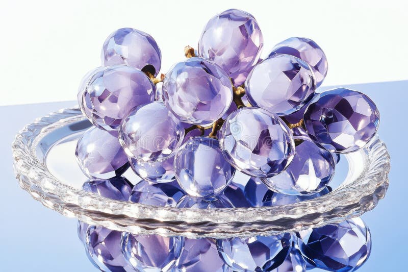 Cluster of Shimmering Crystal Grapes on a Reflective Silver Platter ...