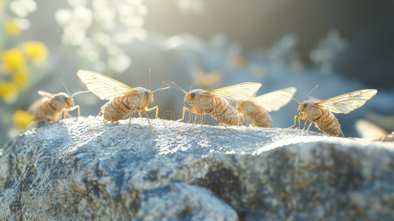 Sunlight Bathed Insects on a Rock Stock Illustration - Illustration of ...