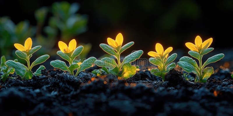A Cluster of Small Yellow Flowers Sprouting from the Earth Stock Photo ...