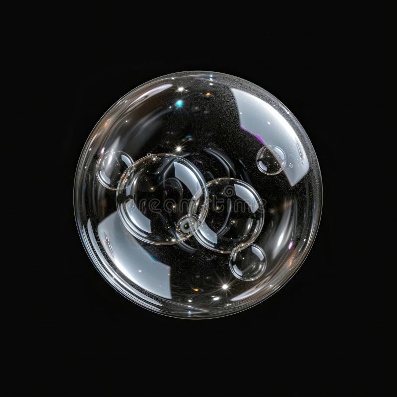 A Cluster of Soap Bubbles Reflecting Light on a Dark Background Stock ...