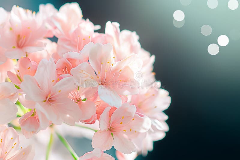 A Cluster of Soft Pink Cherry Blossoms Shines Softly Against a Deep ...