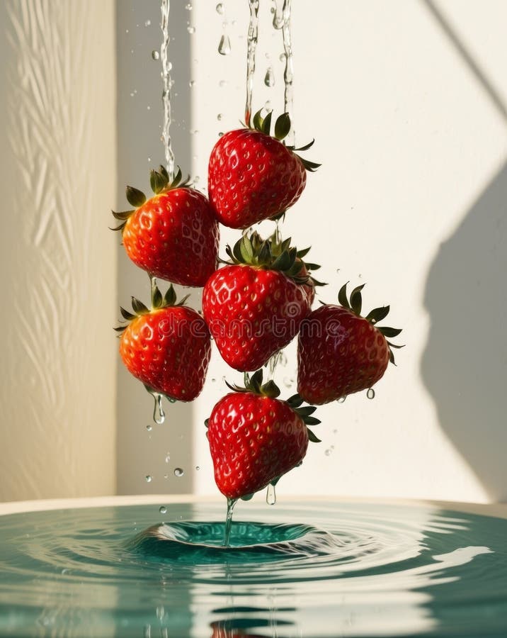 A Cluster of Strawberries Diving into a Pool with Water Splashing on ...