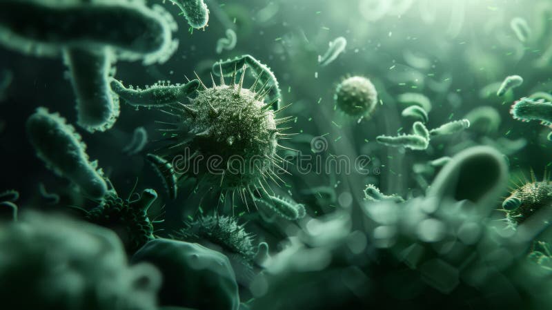A Cluster of Stylized Virus Particles is Floating Against a Dark ...