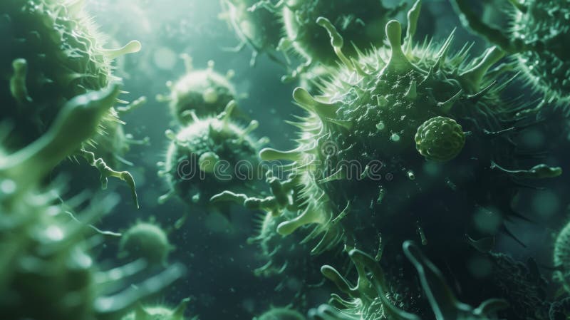 A Cluster of Stylized Virus Particles is Floating Against a Dark ...