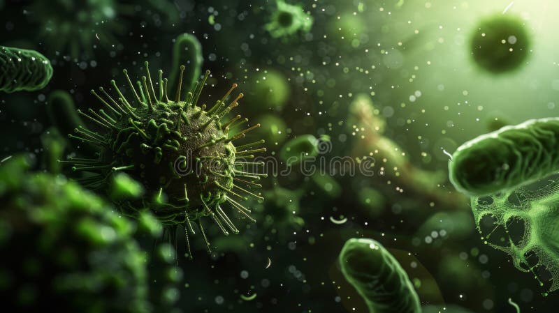 A Cluster of Stylized Virus Particles is Floating Against a Dark ...
