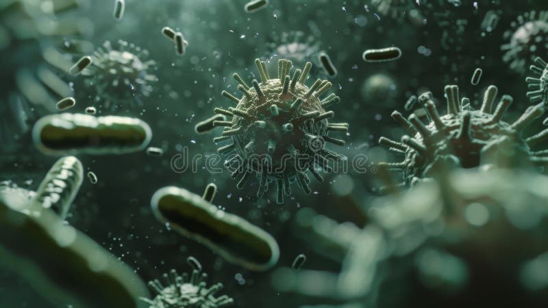 A Cluster of Stylized Virus Particles is Floating Against a Dark ...