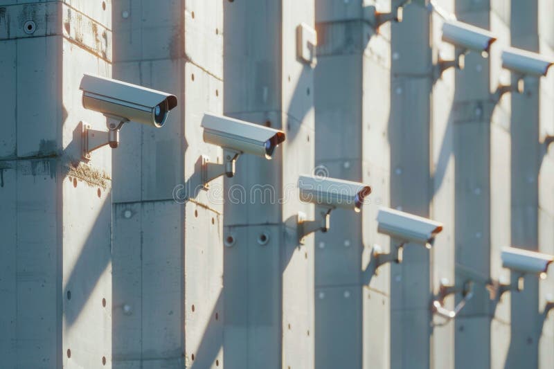 A Cluster of Surveillance Cameras Mounted on a Wall. Suitable for ...