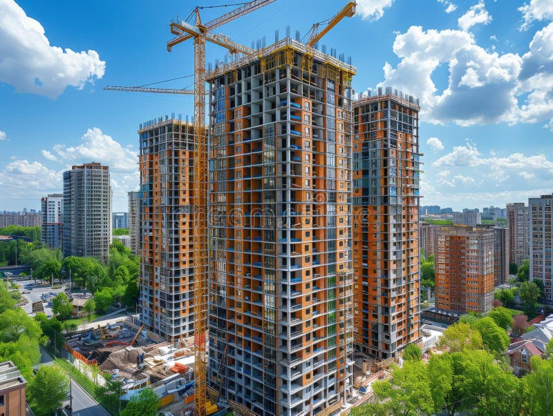 Cluster of Tall Buildings Under Development with Urban Backdrop Stock ...