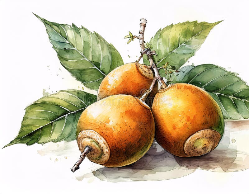 A Cluster of Three Acorns with a Cap and a Stem, Surrounded by Green ...