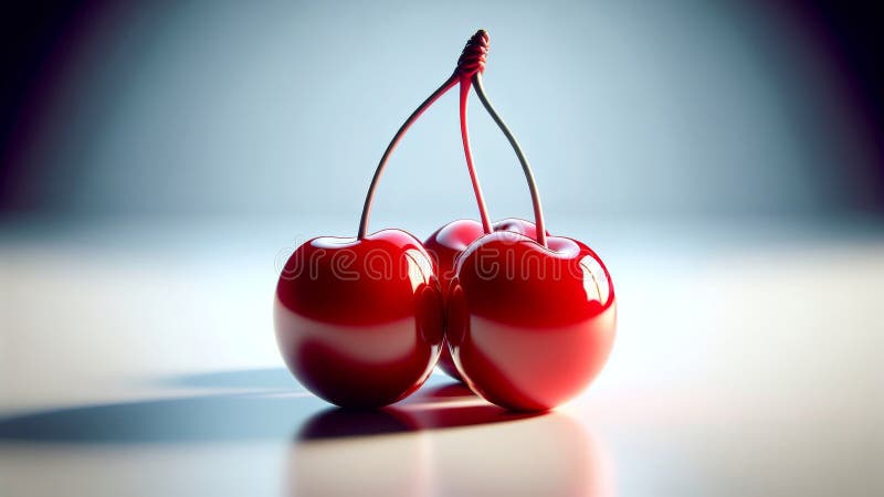 Cluster of Three Cherries on a White Surface Stock Illustration ...