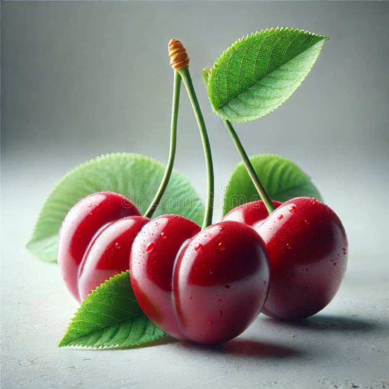 Cluster of Three Cherries on a White Surface Stock Illustration ...