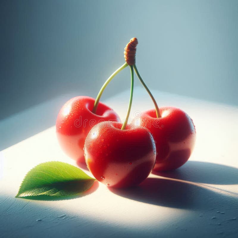 Cluster of Three Cherries on a White Surface Stock Illustration ...