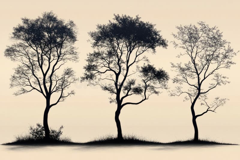 A Cluster of Three Trees Growing Next To Each Other, with Green Leaves ...