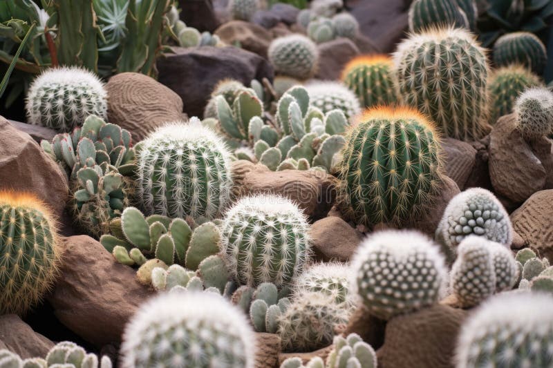 A Cluster of Tightly-packed Cacti Competing for Space Stock Photo ...