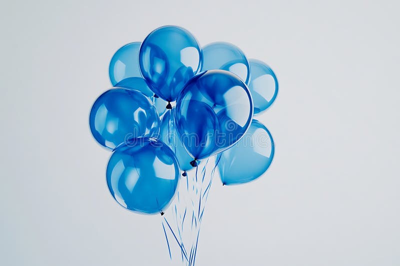 Cluster of Translucent Blue Balloons Against a White Background Stock ...
