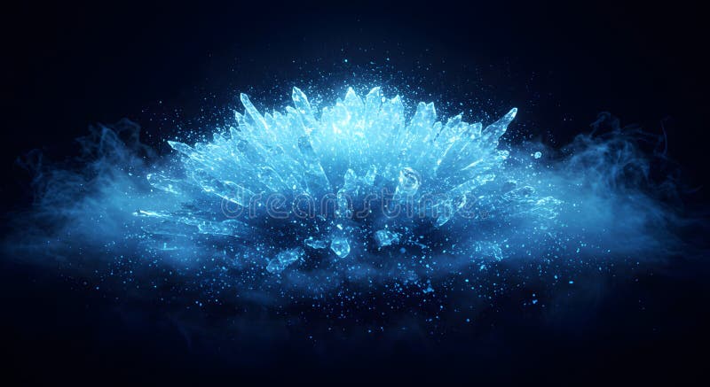 Cluster of Blue Crystals with Mist on Black Background Stock ...
