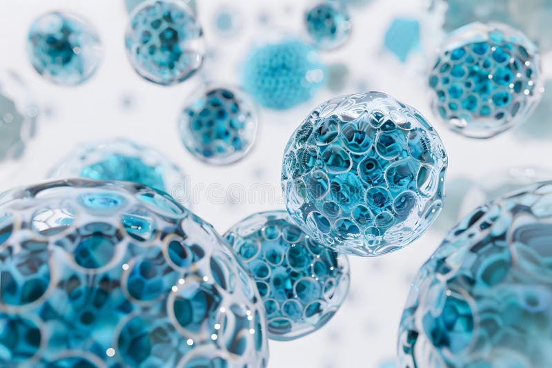 A Cluster of Translucent Blue Orbs Filled with Smaller Orbs Floats ...