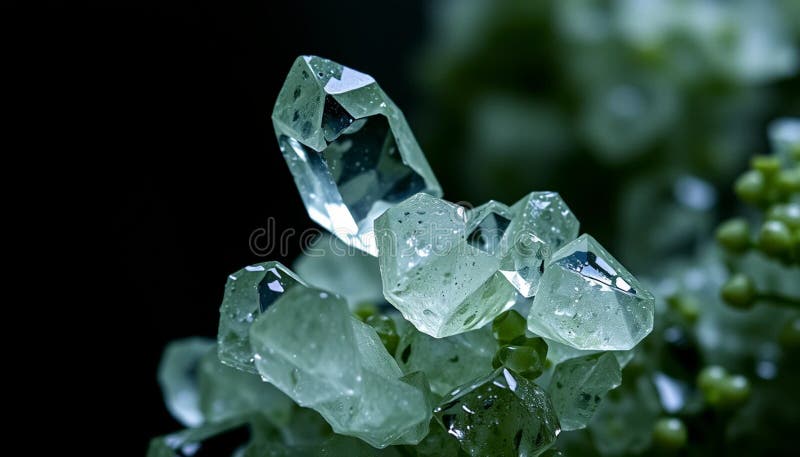 Cluster of Translucent Green Crystals with a Hexagonal Prism Shape ...