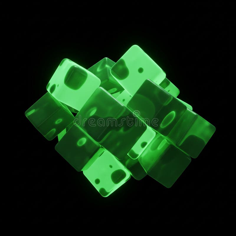 A Cluster of Translucent Green Dice with Black Pips is Positioned Against a Black Stock ...