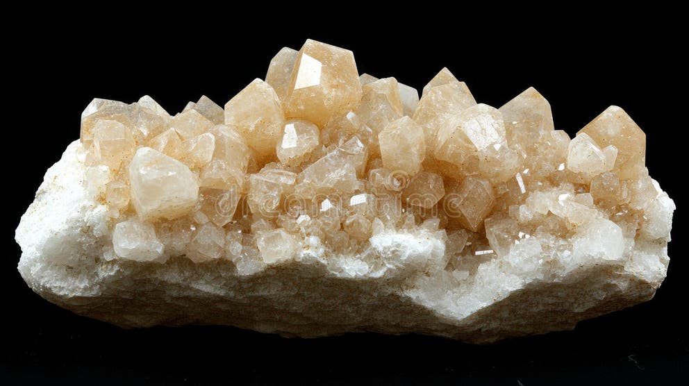 Cluster of Translucent Light Brown Crystals on a White Rock Stock ...
