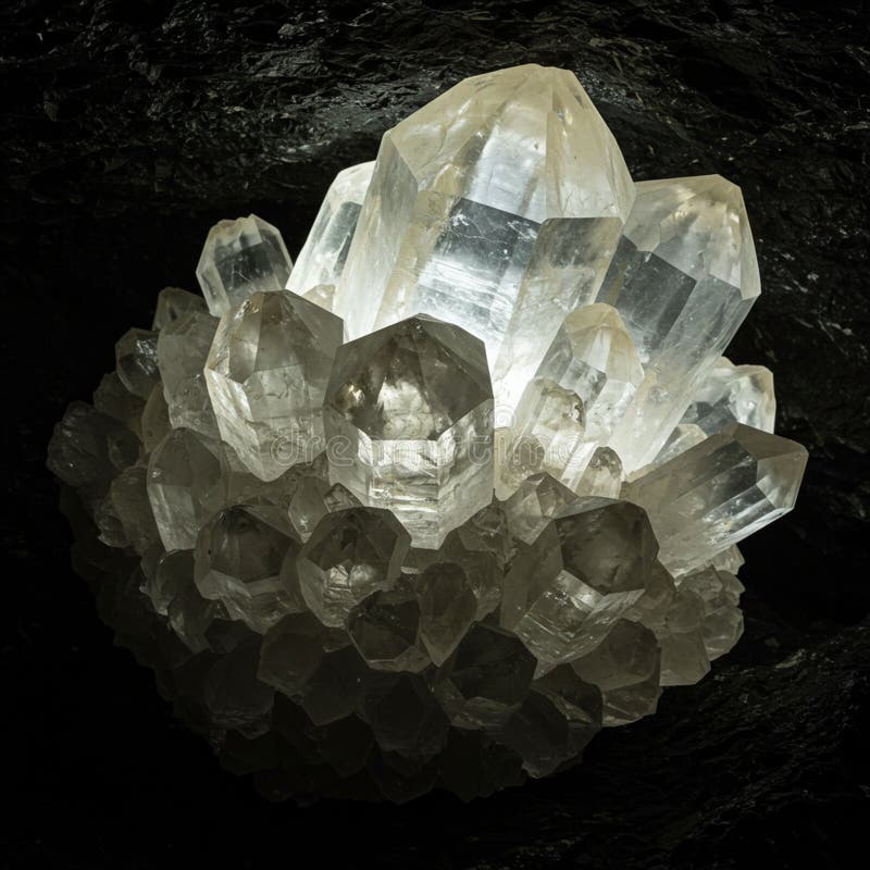 Cluster of Translucent Quartz Crystals (SiO2) with Hexagonal Prismatic Structures, Stock ...