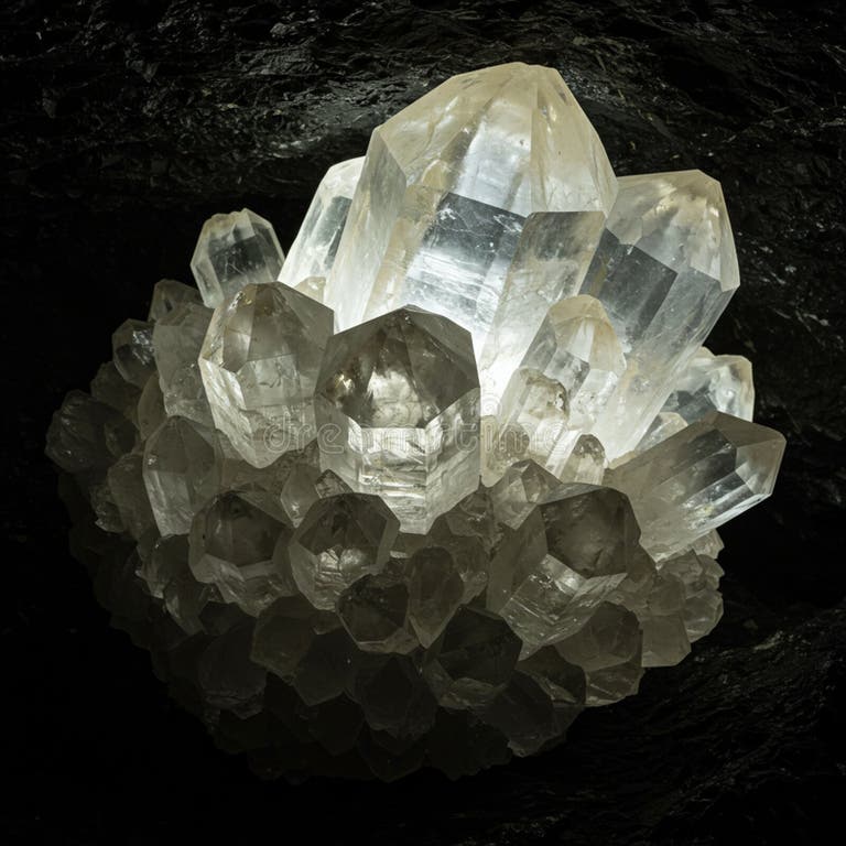 Cluster of Translucent Quartz Crystals (SiO2) with Hexagonal Prismatic ...