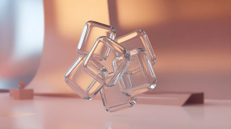 A Cluster of Transparent Glass Cubes with Rounded Edges Floats in a ...