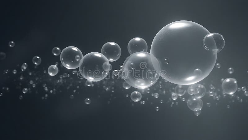 A Cluster of Transparent Spheres of Varying Sizes Floating in a Dark ...
