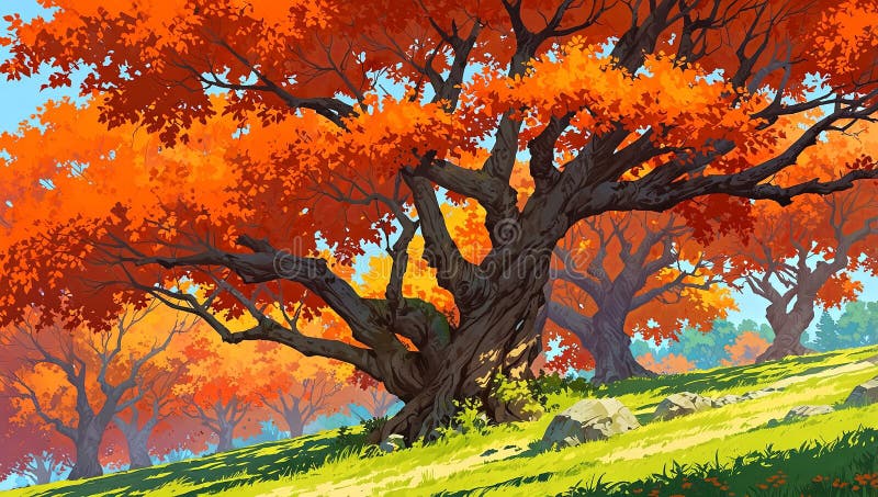 A Cluster of Trees with Vibrant Orange Foliage Dominates the Scene ...