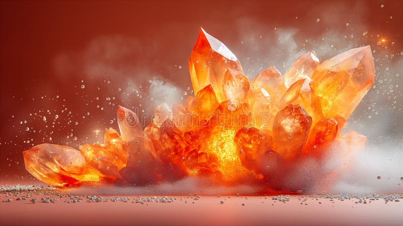 Cluster of Vibrant Orange Crystals with Rocky Formations, Abstract ...