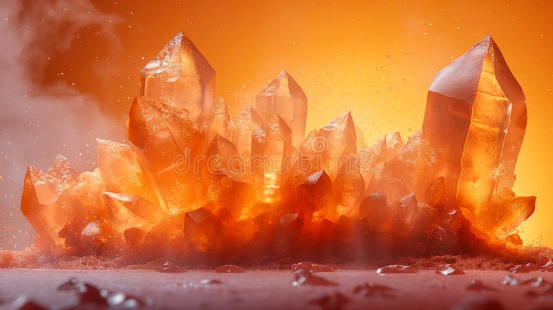 Cluster of Vibrant Orange Crystals with Rocky Formations, Abstract ...