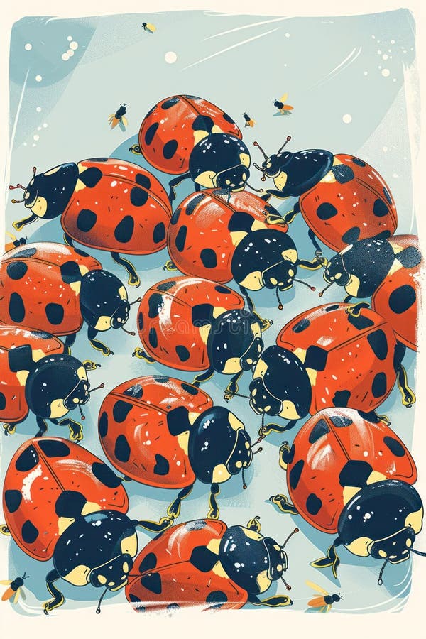 A Gathering of Ladybugs: Vibrant Red Insects on a Soft Blue Background ...
