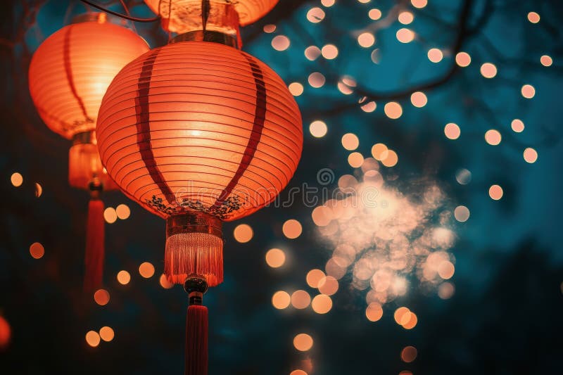 A Cluster of Vibrant Red Lanterns Suspended from a String at Nighttime ...