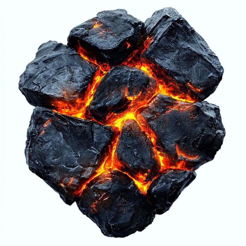Volcanic Rocks with Lava Glowing Bright on a White Surface Isolated on ...