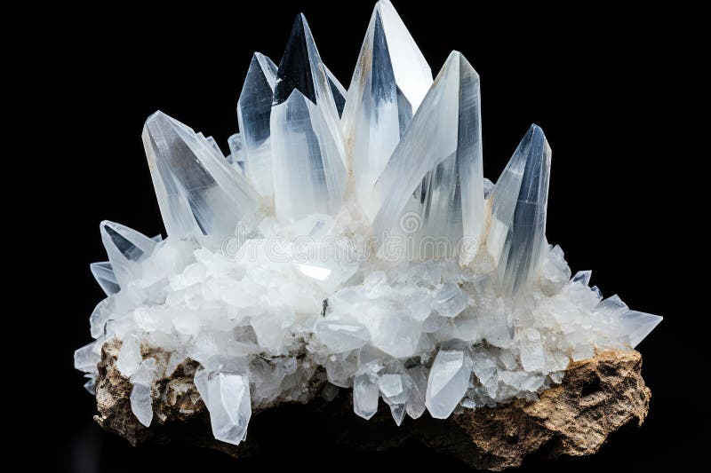 Cluster of White Quartz Crystals on Black Background. Generative AI ...