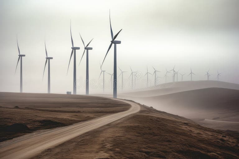 A Cluster of Wind Turbines. the Idea of Global Warming Stock ...