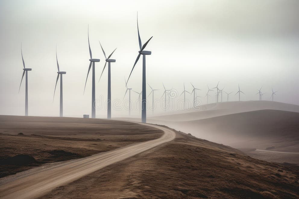 A Cluster of Wind Turbines. the Idea of Global Warming Stock ...