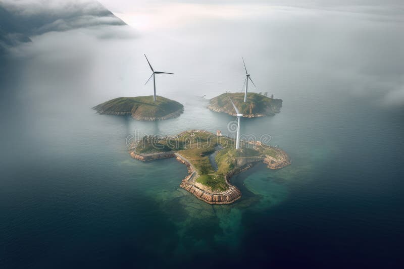 A Cluster of Wind Turbines on Islands in the Sea. the Notion of Using ...
