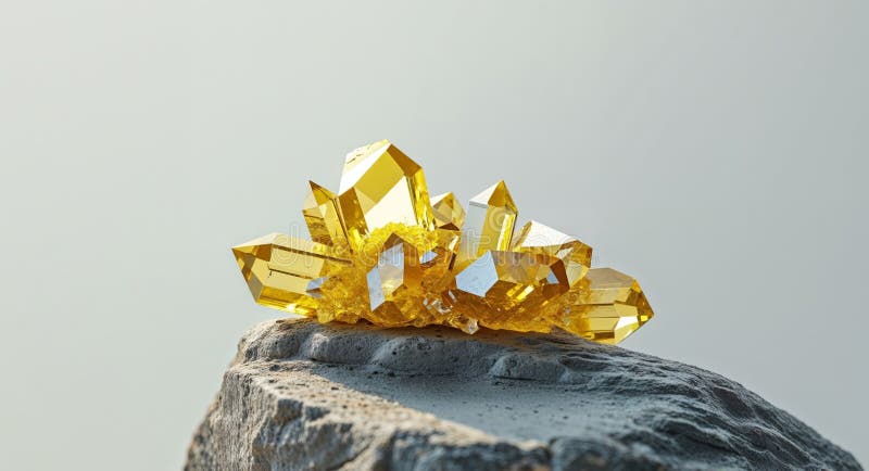 A Cluster of Yellow Crystals Sitting on Top of a Rock. Stock Image ...