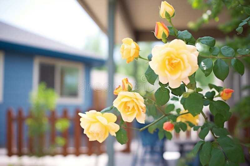 Cluster of Yellow Patio Roses Showing Their Full Bloom Stock Photo ...