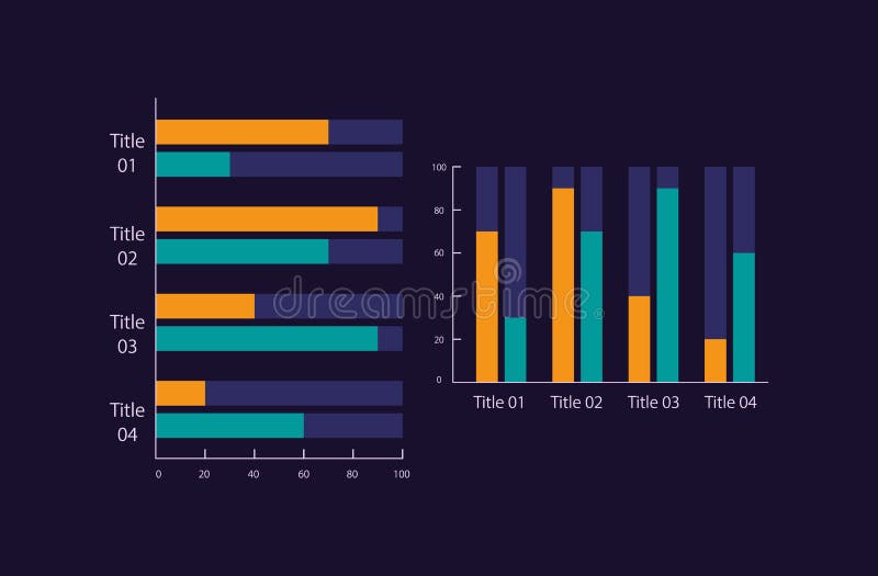 Clustered Column Infographic Chart Design Template Set for Dark Theme ...
