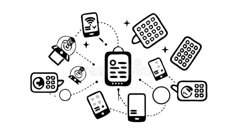 Clustered Mobile Devices for Network or Ecosystem, Vector Design ...