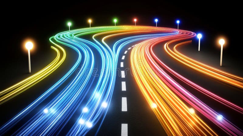 Clusters of Abstract Optical Fiber Lines. Quick Light Signals Send Data ...